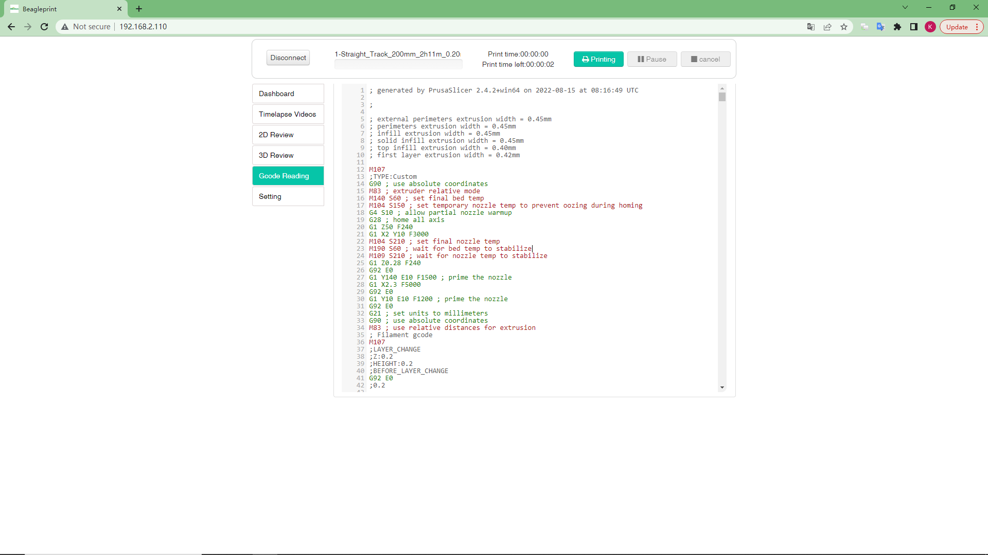 Gcode Reading | Beaglecam